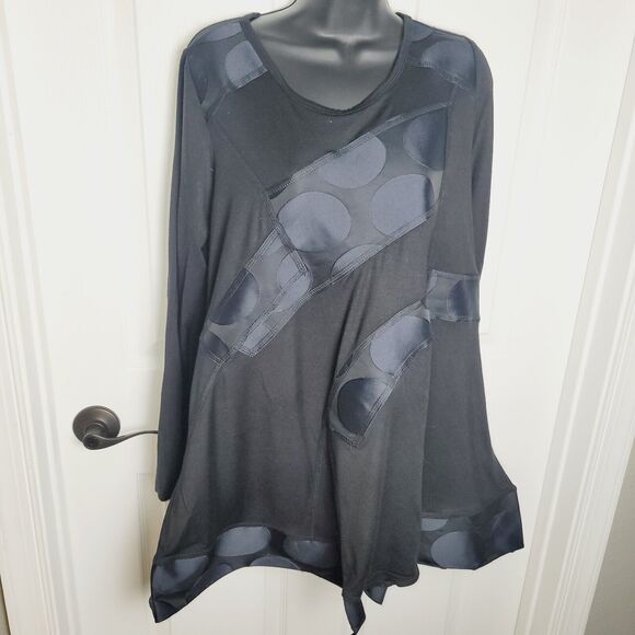 Sun Kim | Tops | Sun Kim Top Medium Black Tunic Polka Dot Trapeze ...
